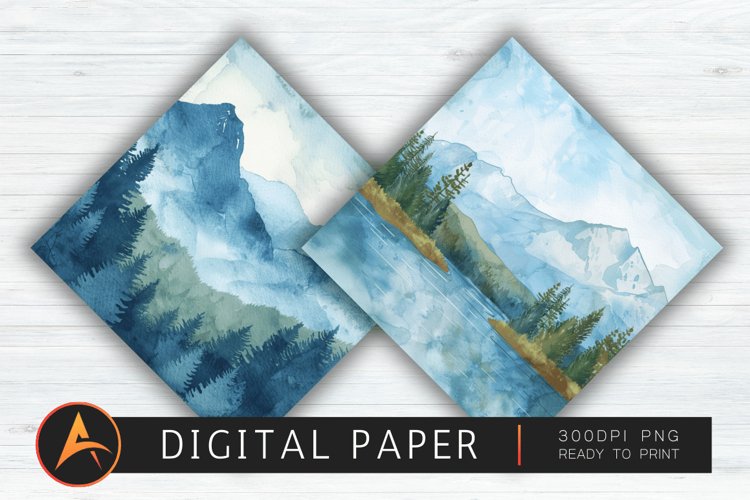 Watercolor Mountain Views Digital Paper
