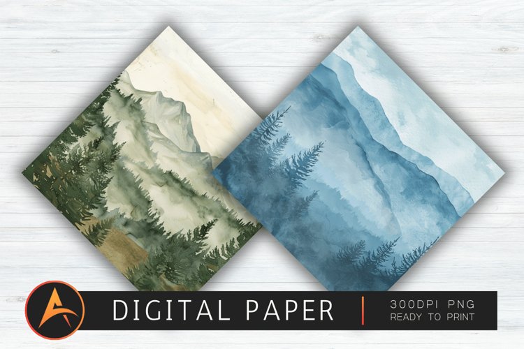 Watercolor Mountain Views Digital Paper