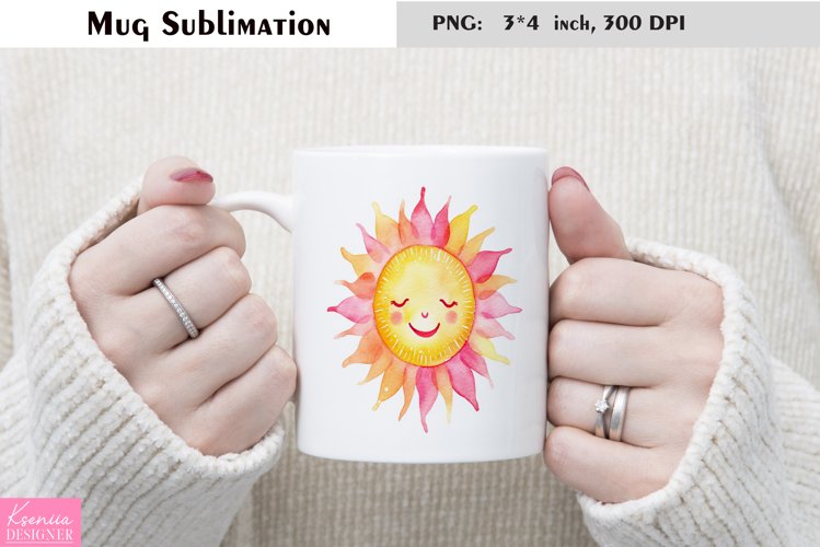 Watercolor Mug Sublimation|Cartoon Sun Design