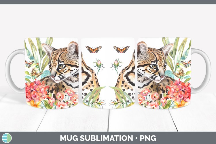 Watercolor Ocelot Mug Wrap Sublimation Coffee Cup Designs