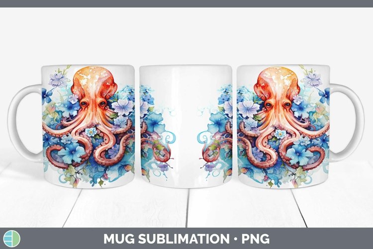Watercolor Octopus Mug Wrap | Sublimation Coffee Cup Designs