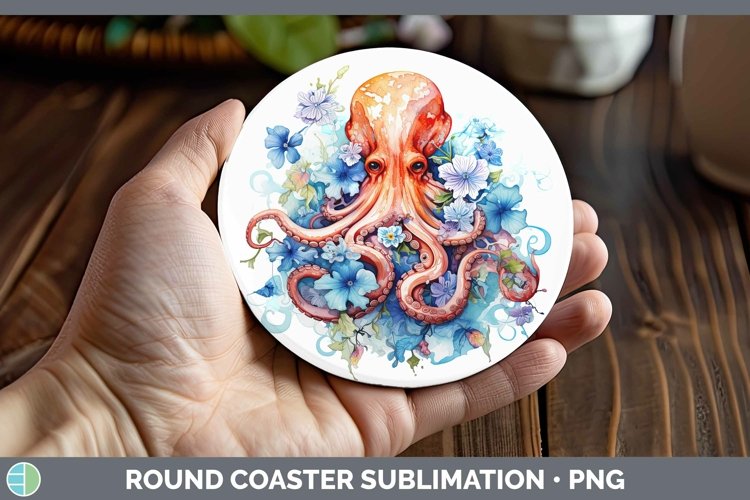 Watercolor Octopus Round Coaster | Sublimation Coaster Desig