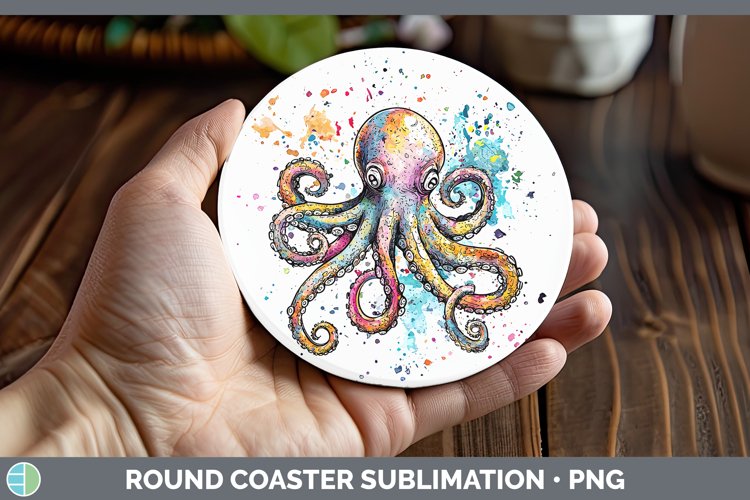 Watercolor Octopus Round Coaster Sublimation Coaster Designs