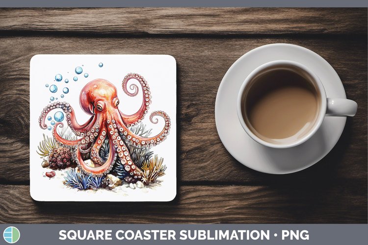 Watercolor Octopus Square Coaster Sublimation Coaster Design
