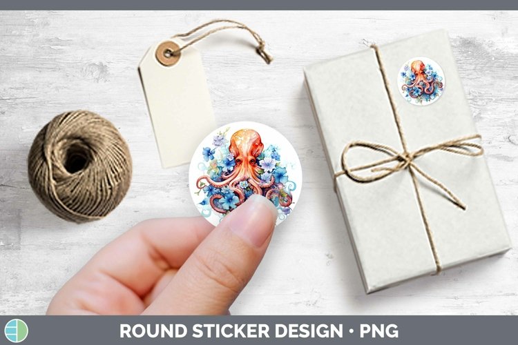 Watercolor Octopus Stickers | Round Labels Designs