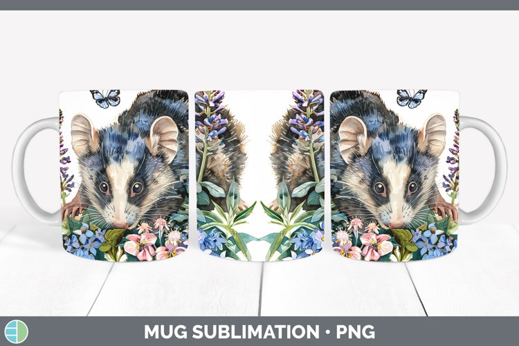 Watercolor Opossum Mug Wrap Sublimation Coffee Cup Designs