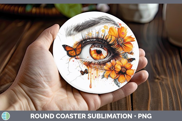Watercolor Orange Eye Round Coaster Sublimation Coaster Desi