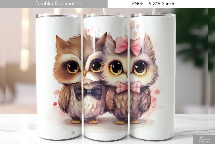 Cute Watercolor Owl Tumbler Design|Bird (3477546)