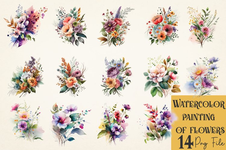 Watercolor Flowers Clipart Bundle (2525461)