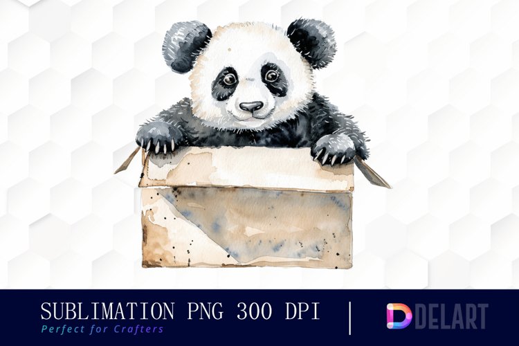 Panda In Box Watercolor Clipart