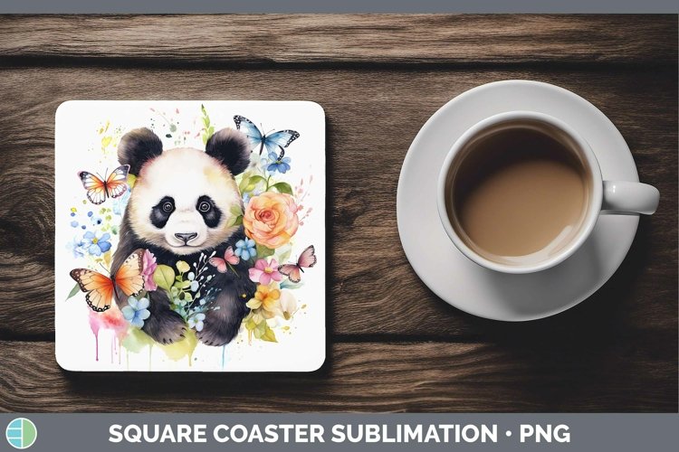 Watercolor Panda Square Coaster | Sublimation Coaster Design