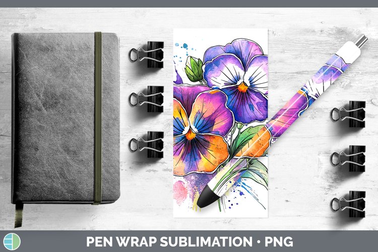 Watercolor Pansy Pen Wrap Sublimation Pen Designs