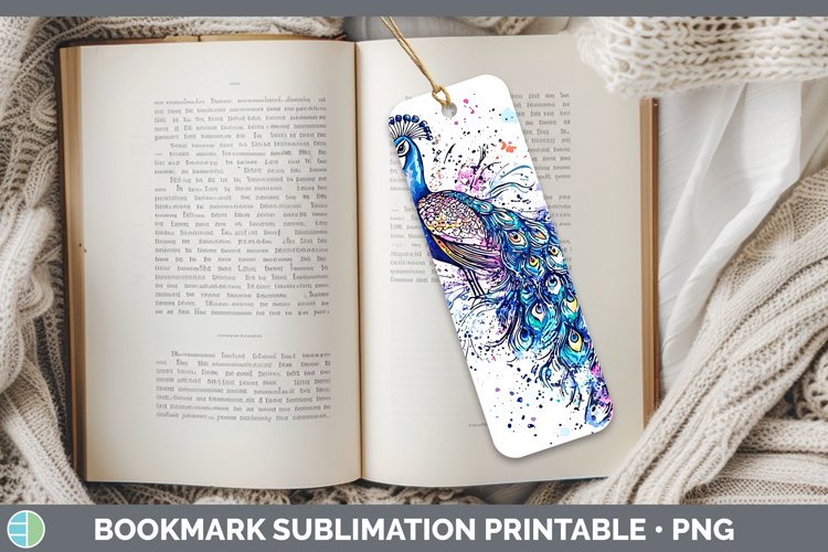 Watercolor Peacock Bookmark Sublimation Printable Designs