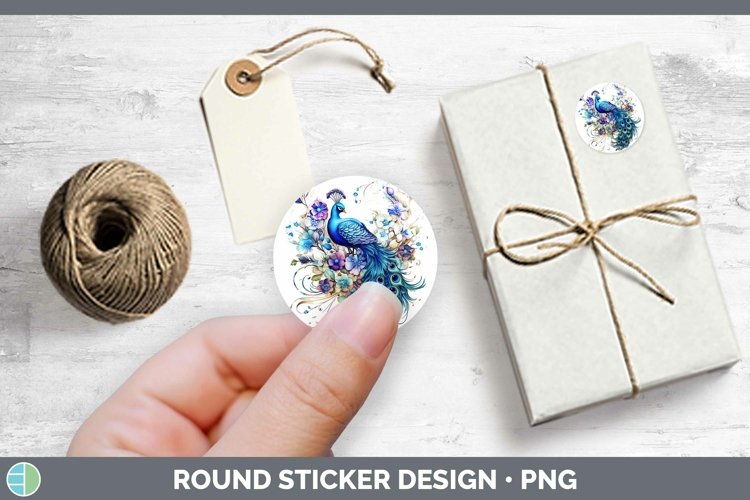 Watercolor Peacock Stickers | Round Labels Designs