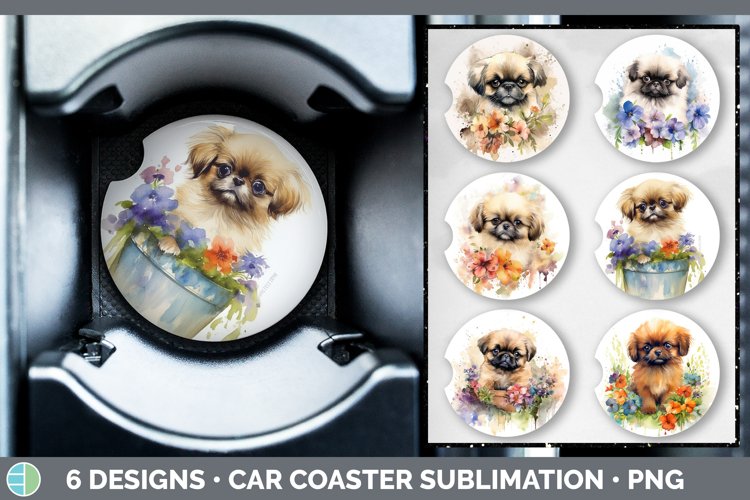 Watercolor Pekingese Dog Car Coaster | Sublimation Coaster D