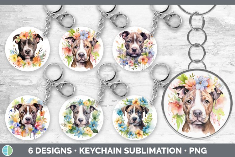 Watercolor Pit Bull Dog Keychain | Sublimation Keyring Desig