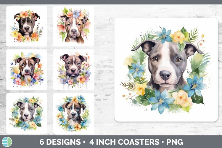 Watercolor Pit Bull Dog Square Coaster | Sublimation Coaster
