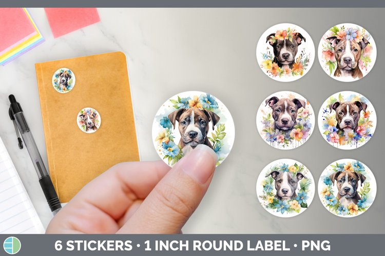 Watercolor Pit Bull Dog Stickers | Round Labels Designs Bund