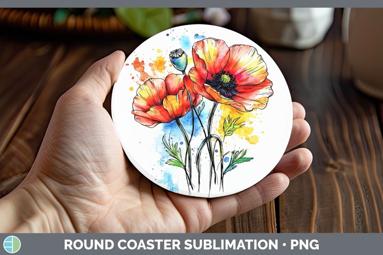 Watercolor Poppy Round Coaster Sublimation Coaster Designs