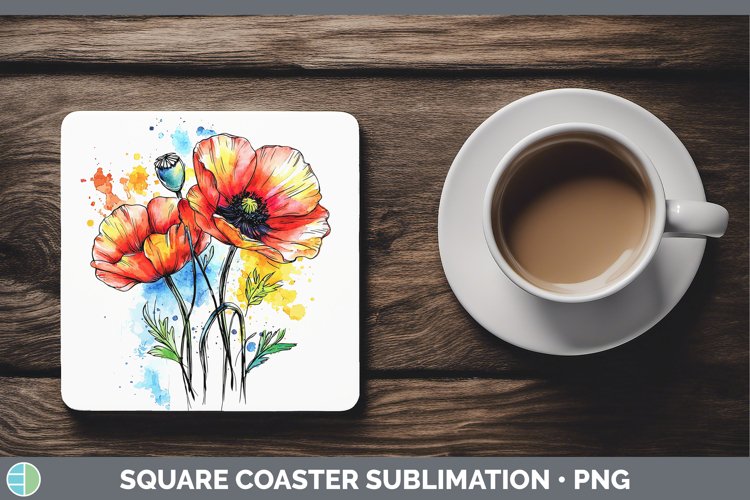 Watercolor Poppy Square Coaster Sublimation Coaster Designs
