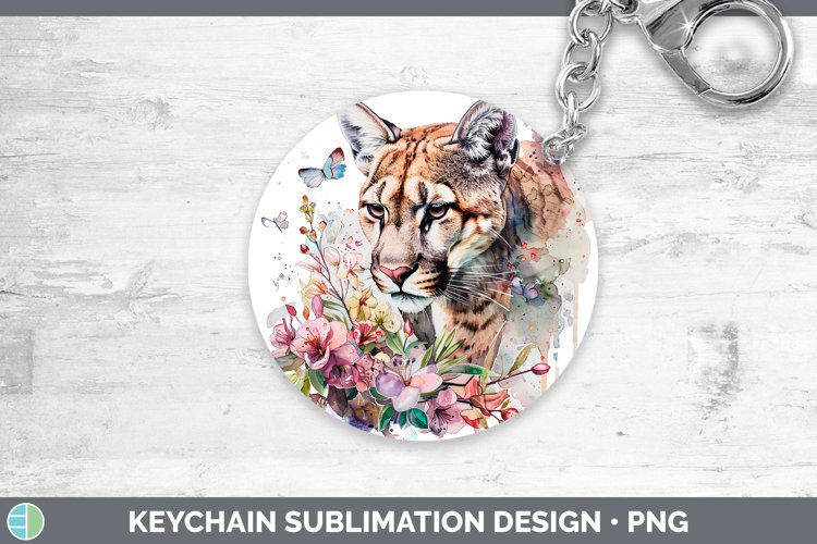 Watercolor Puma Concolor Keychain Sublimation Keyring Design