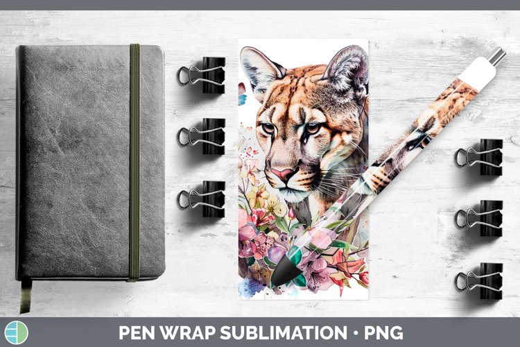 Watercolor Puma Concolor Pen Wrap Sublimation Epoxy Pen Desi