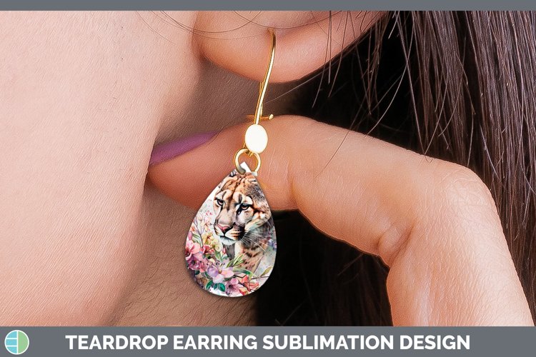 Watercolor Puma Concolor Teardrop Earrings Sublimation Earri