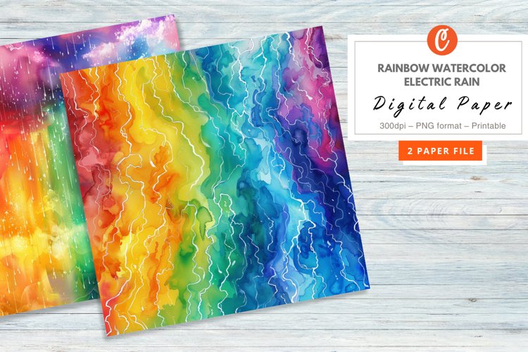 Watercolor Rainbow Electric Rain Digital Paper