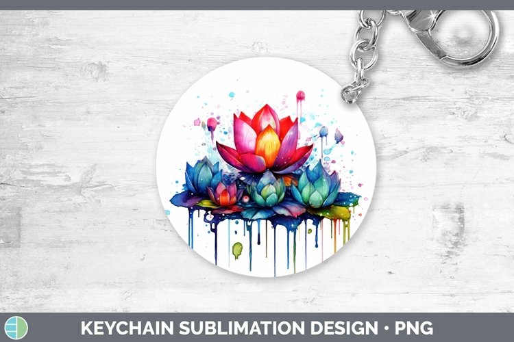 Watercolor Rainbow Lotus Keychain | Sublimation Keyring Desi