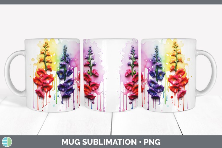 Watercolor Rainbow Snapdragon Mug Wrap | Sublimation Coffee