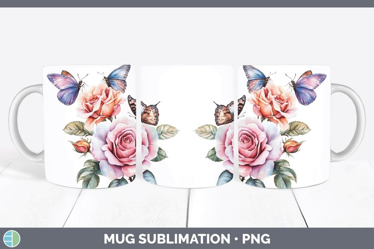 Watercolor Rose Mug Wrap Sublimation Coffee Cup Designs