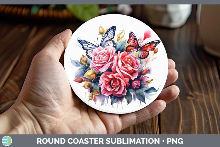 Watercolor Rose Round Coaster | Sublimation Coaster Designs