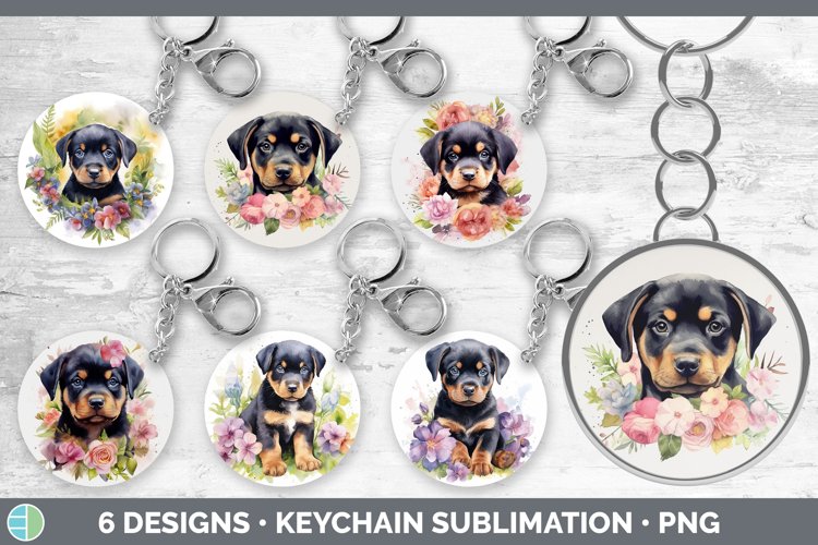 Watercolor Rottweiler Dog Keychain | Sublimation Keyring Des