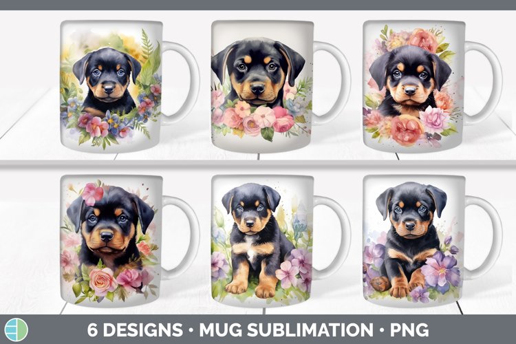 Watercolor Rottweiler Dog Mug Wrap | Sublimation Coffee Cup