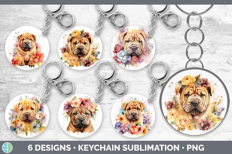 Watercolor Shar Pei Dog Keychain | Sublimation Keyring Desig