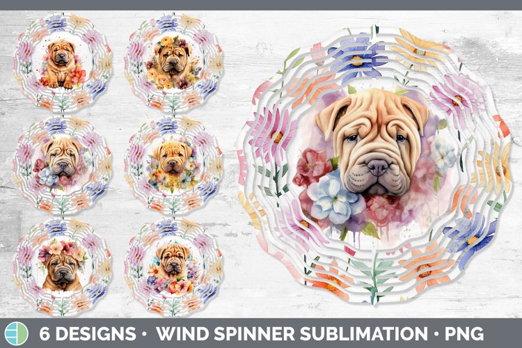 Watercolor Shar Pei Dog Wind Spinner | Sublimation Spinner D