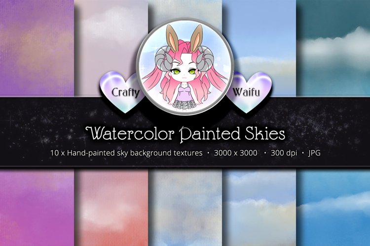 10 x Watercolor Painted Sky Textures