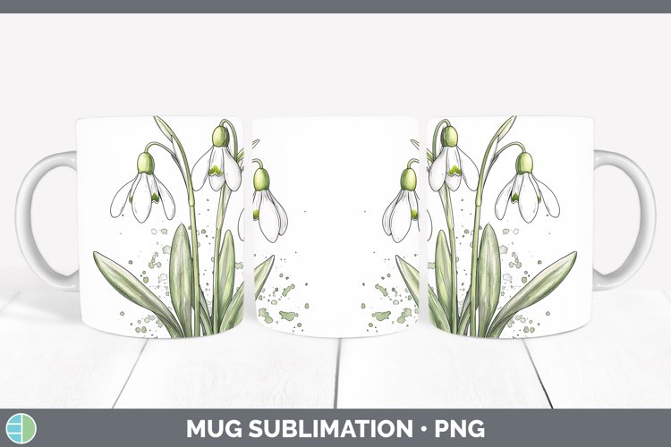 Watercolor Snowdrop Mug Wrap Sublimation Coffee Cup Designs