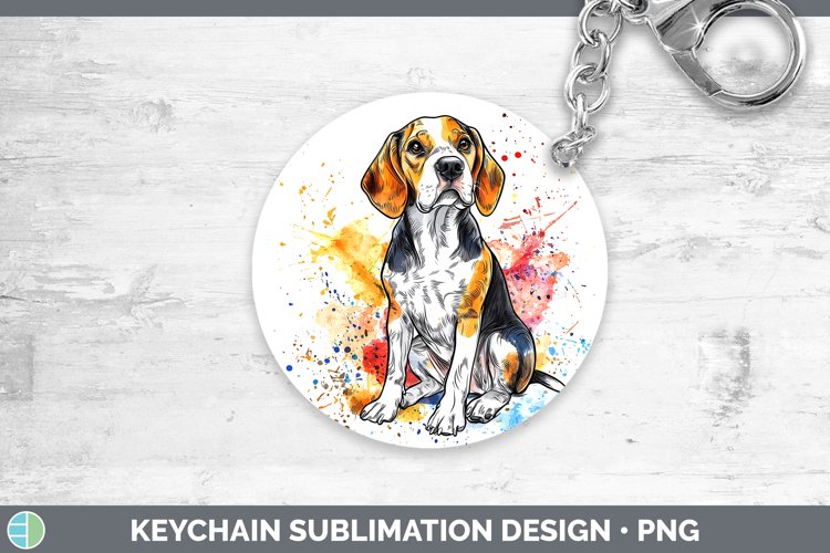 Watercolor Splash Beagle Keychain Sublimation Keyring Design