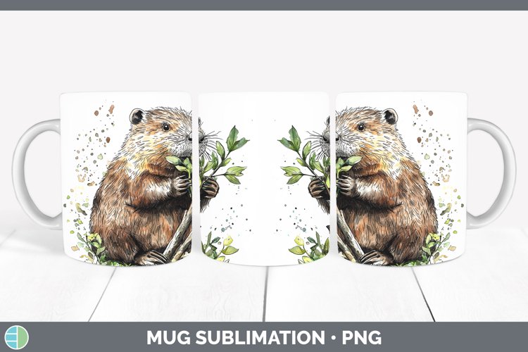 Watercolor Splash Beaver Mug Wrap Sublimation Coffee Cup Des