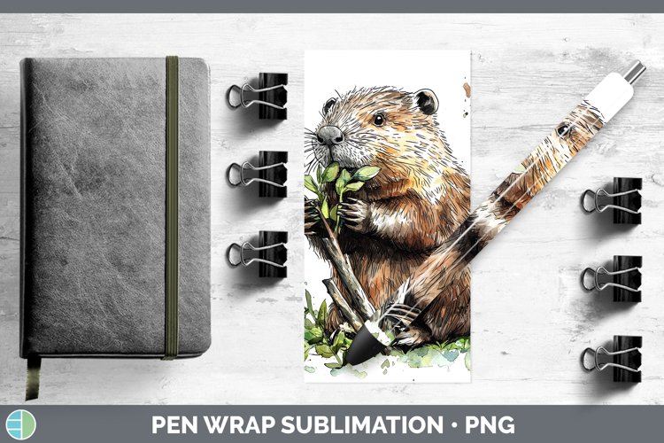 Watercolor Splash Beaver Pen Wrap Sublimation Pen Designs