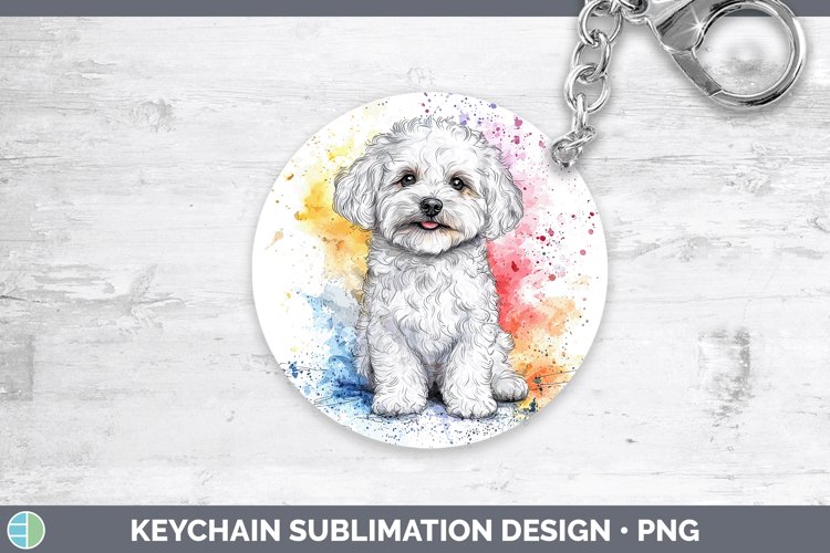 Watercolor Splash Bichon Frise Keychain Sublimation Keyring