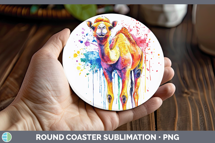 Watercolor Splash Camel Round Coaster Sublimation Coaster De