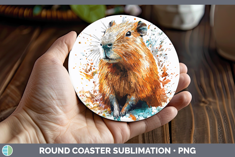 Watercolor Splash Capybara Round Coaster Sublimation Coaster