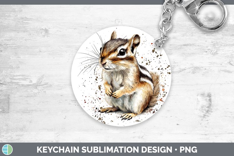 Watercolor Splash Chipmunk Keychain Sublimation Keyring Desi