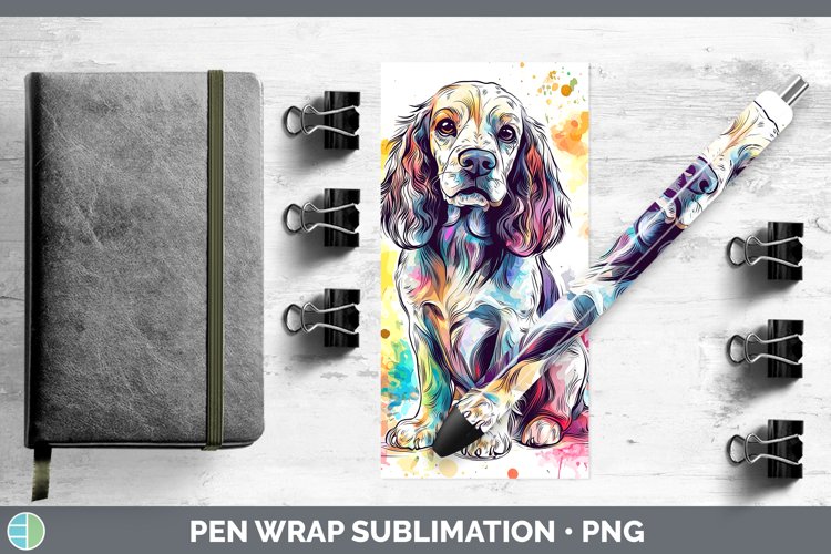 Watercolor Splash Cocker Spaniel Pen Wrap Sublimation Pen De
