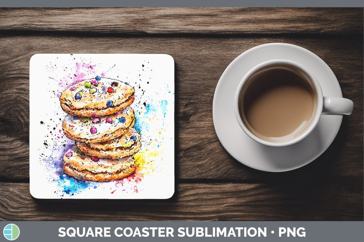 Watercolor Splash Cookies Square Coaster Sublimation Coaster