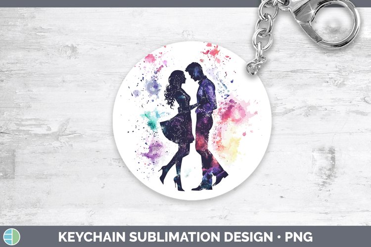 Watercolor Splash Dancing Couple Keychain Sublimation Keyrin