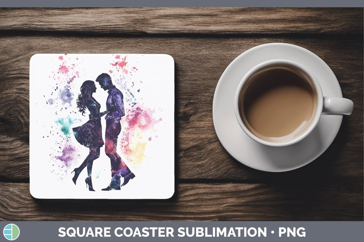 Watercolor Splash Dancing Couple Square Coaster Sublimation