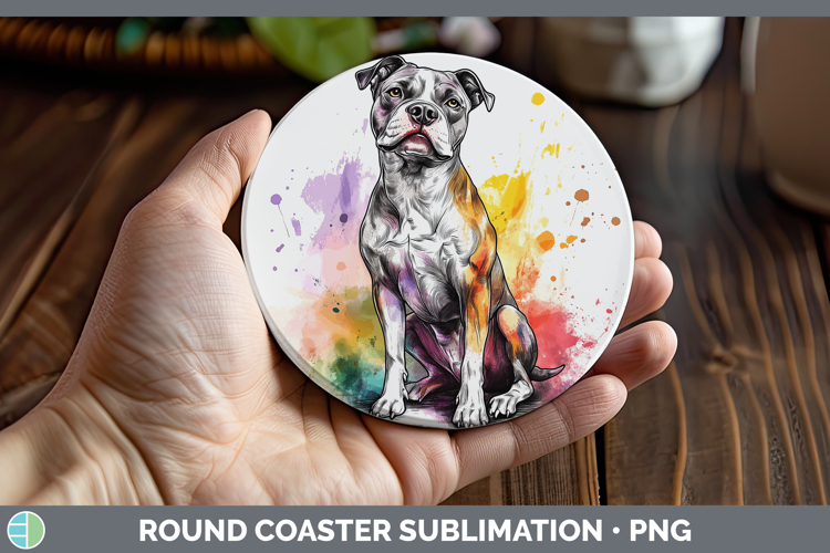 Watercolor Splash Dogs 03 American Staffordshire Round Coast